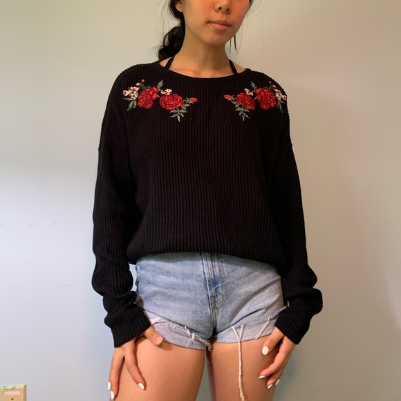 PacSun | Sweaters | Nwt Pacsun Embroidered Rose Sweater | Poshmark